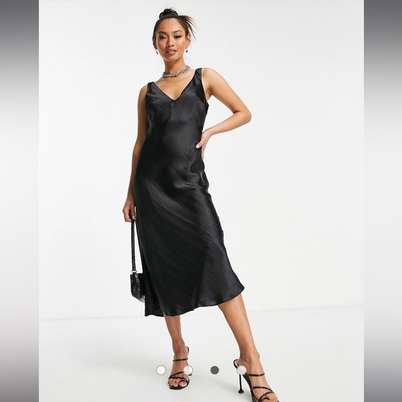 ASOS | Dresses | Asos Bias Cut Satin Midi Slip Dress With Soft V ...